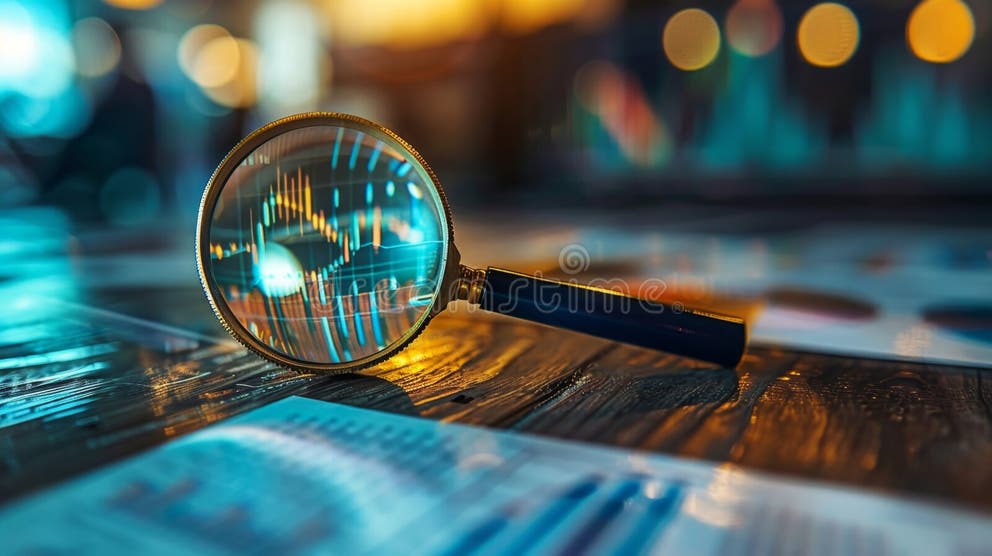 Exploring Business Elements through Magnified Lens Stock Illustration ...