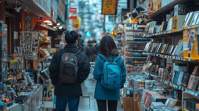Exploring Bustling Electronics Store, Two Customers Browse through ...
