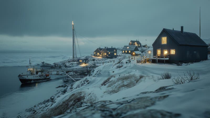 Exploring Carbon Neutrality in a Serene Snowy Harbor with a Docked Boat ...