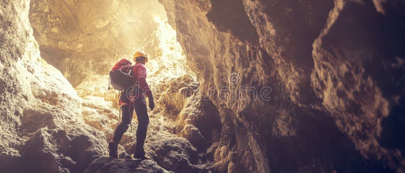 Exploring a Cavernous Cave during Daylight Hours Stock Photo - Image of ...