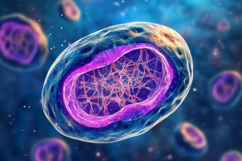Microscopic View of a Cell Showcasing Its Nucleus and Organized DNA ...