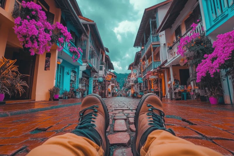 Exploring Charming Colonial Streets with Vibrant Bougainvillea and ...