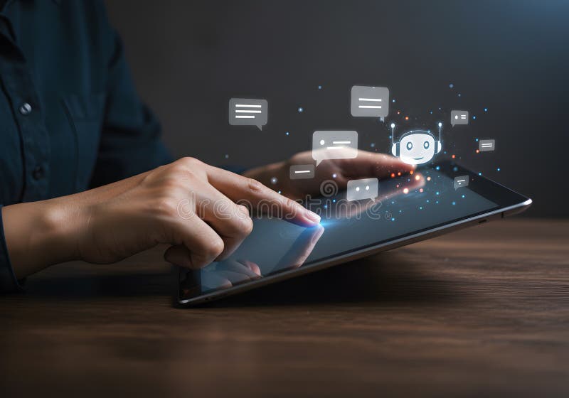 Exploring Chatbot Technology Person Using Tablet for Ai Assistance and ...