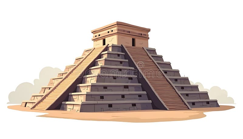 Exploring Chichen Itza Mayan Pyramid Cartoon Illustration with Clear ...