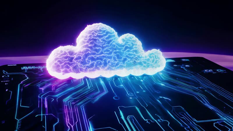 Exploring Cloud Technology with Blue and Purple Neon Effects Showcasing ...
