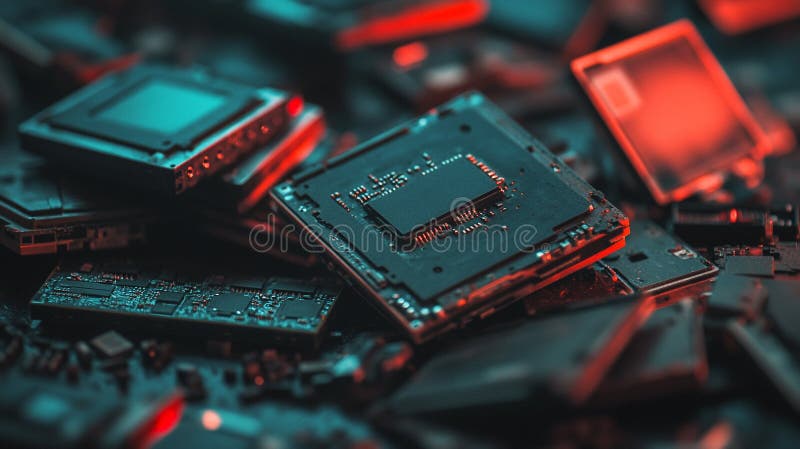 Exploring a Collection of Discarded Computer Chips in a Dimly Lit ...