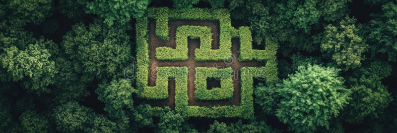 Exploring a Complex Maze in a Lush Forest, Showcasing Natures Intricate ...