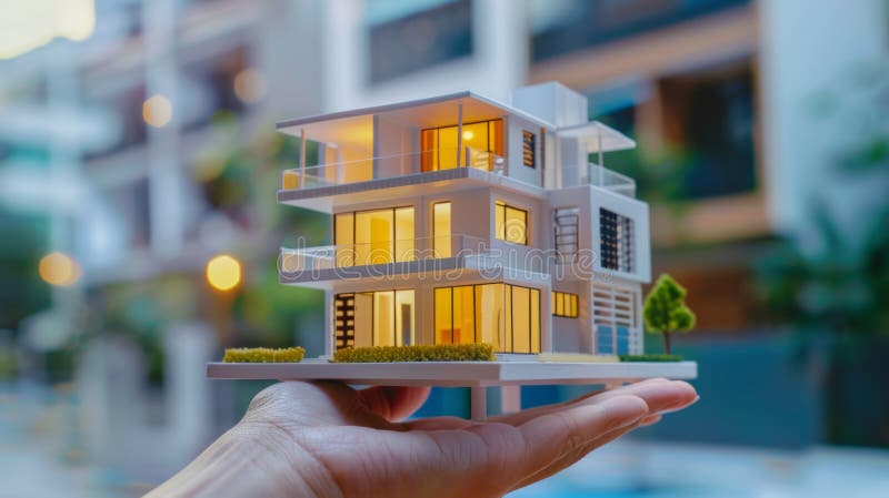 Visualizing Homeownership Dreams: Close-up of Hand Holding Model House ... Visualizing Homeownership Dreams: Close-up of Hand Holding Model House ...