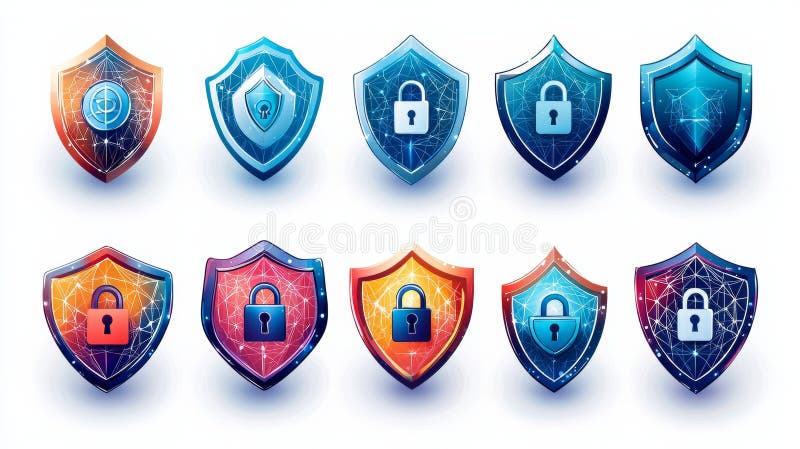 Exploring the Concept of Security with a Set of Shield Icons Featuring ...