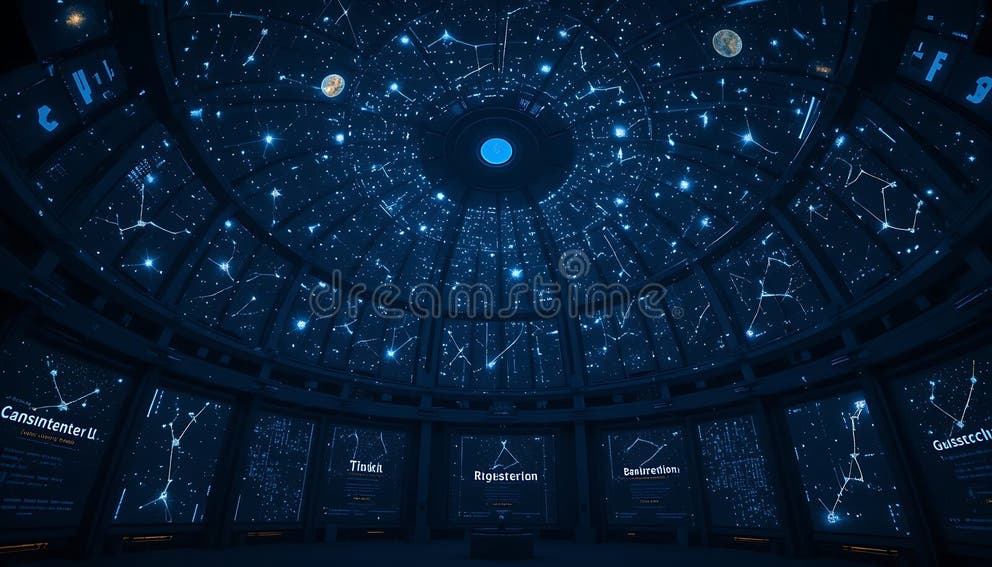 Exploring Constellations Stars Planetarium Ceiling with Glowing Starry Sky Pattern Stock ...