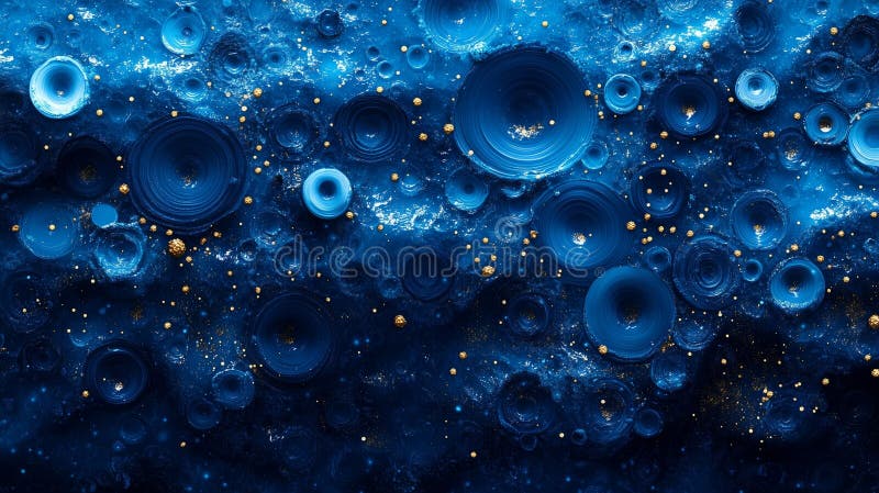 Exploring Cosmic Depths with Blue Orbs and Golden Highlights Stock ...