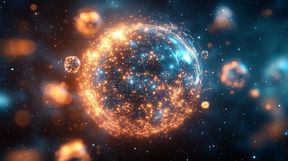 Exploring Cosmic Particles in a Glowing Energetic Sphere Stock Image ...