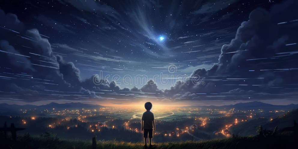 Exploring the Cosmos Boy Looking at Night Stars. Generative AI Stock ...
