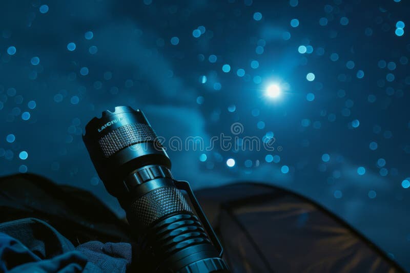 Exploring the Cosmos with a Flashlight Under the Starry Night Sky Stock ...