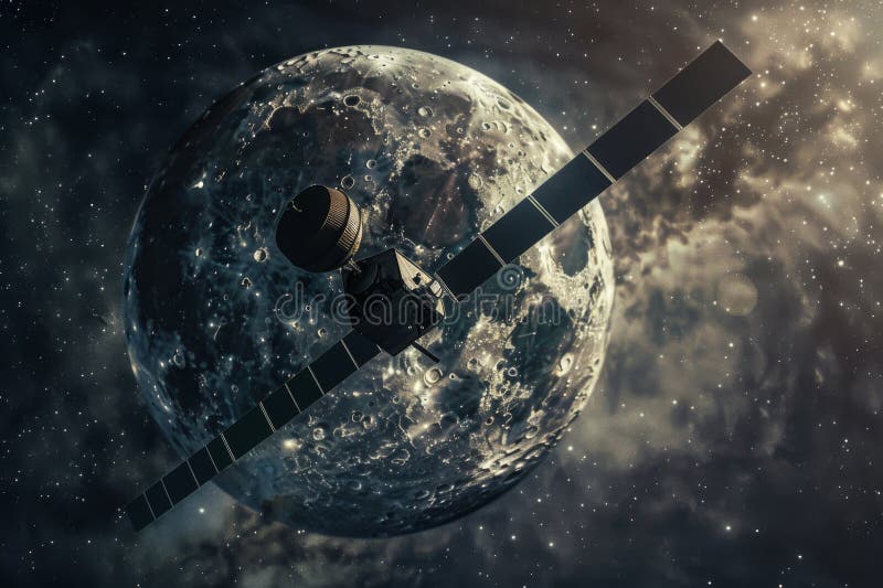 Exploring the Cosmos: Satellite Orbits the Moon in the Depths of Space ...