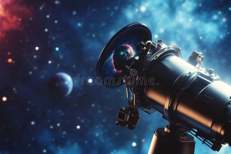 Exploring the Cosmos through a Telescope Under a Starry Night Sky Stock ...