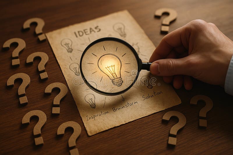 Exploring Creative Concepts with Magnifying Glass and Light Bulbs ...