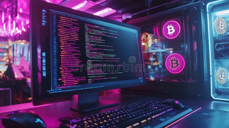 Exploring Cryptocurrency Mining Setup with Colorful Lights and Coding ...