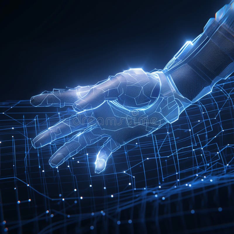 Exploring Cyberspace Virtual Hand Amidst Data Lines, 3D Rendering Stock ...