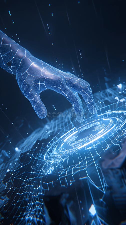 Exploring Cyberspace Virtual Hand Amidst Data Lines, 3D Rendering Stock ...