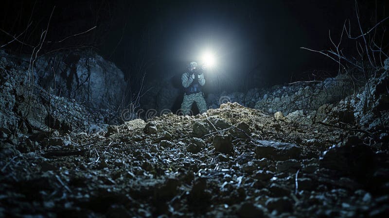 Exploring Dark Caves Adventurous Expedition Remote Location Nighttime ...