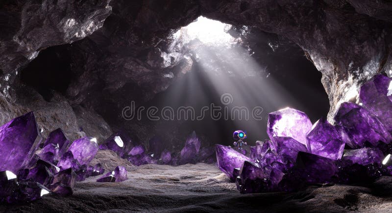 Exploring the Dark Crystal Cave Alongside a Robot Lit Solely by a ...
