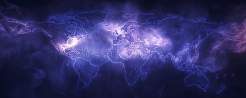 Exploring the Dark and Mysterious World Map with Abstract Glowing ...