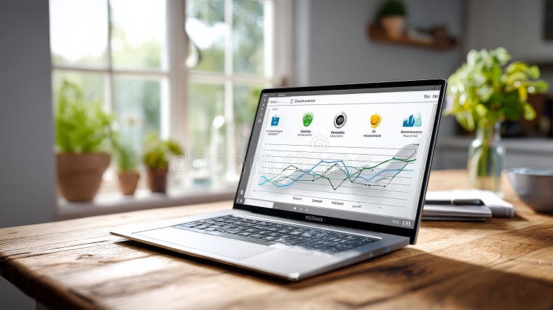 Exploring Data Analytics for Business Decisions with a Laptop on a Wooden Table Stock ...