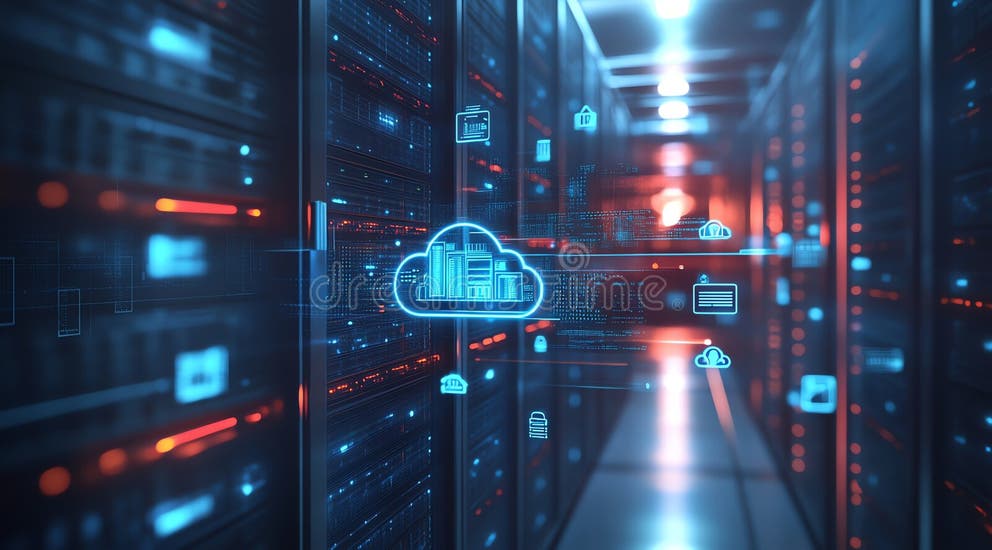 Exploring Data Center with Cloud Computing and Server Racks Stock Illustration - Illustration of ...