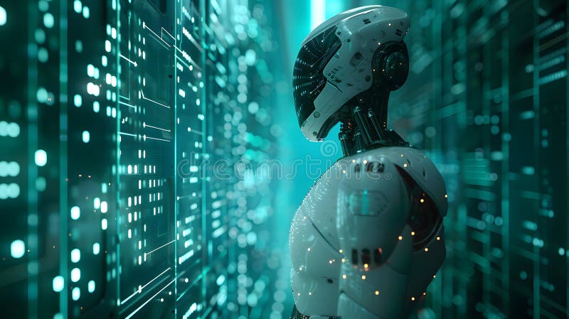 Exploring The Data Network With Advanced Futuristic Robots Stock Image Image Of Cyber Robot