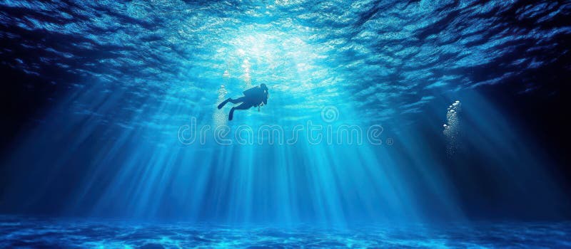 Exploring the Deep Blue Abyss: Underwater Ocean Dive with Sunlight ...