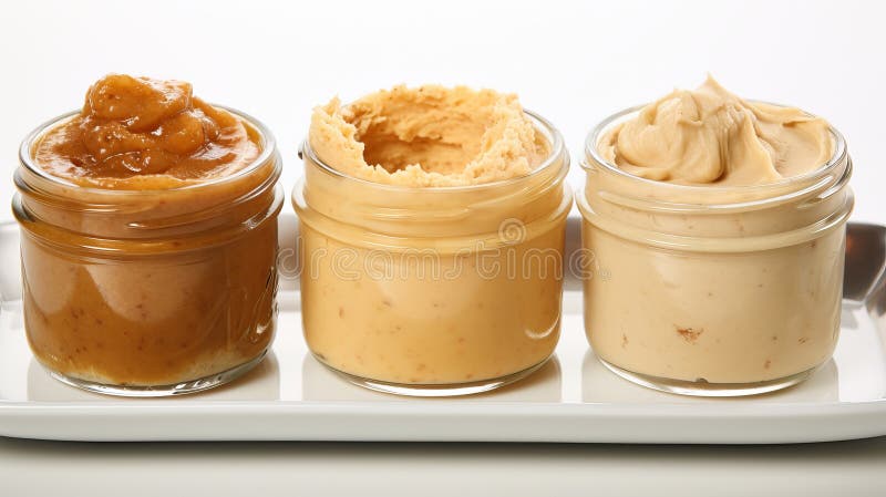 Exploring Delicious Spreads: Three Varieties of Nut Butter on a White ...