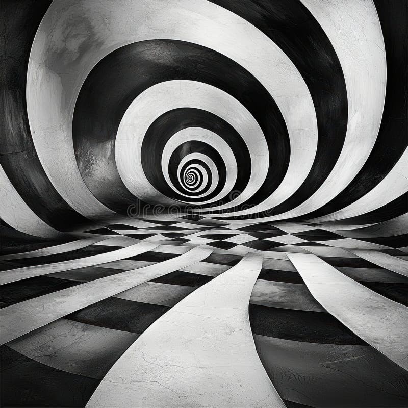 Exploring the Depths of a Black and White Spiral Tunnel Captured in ...
