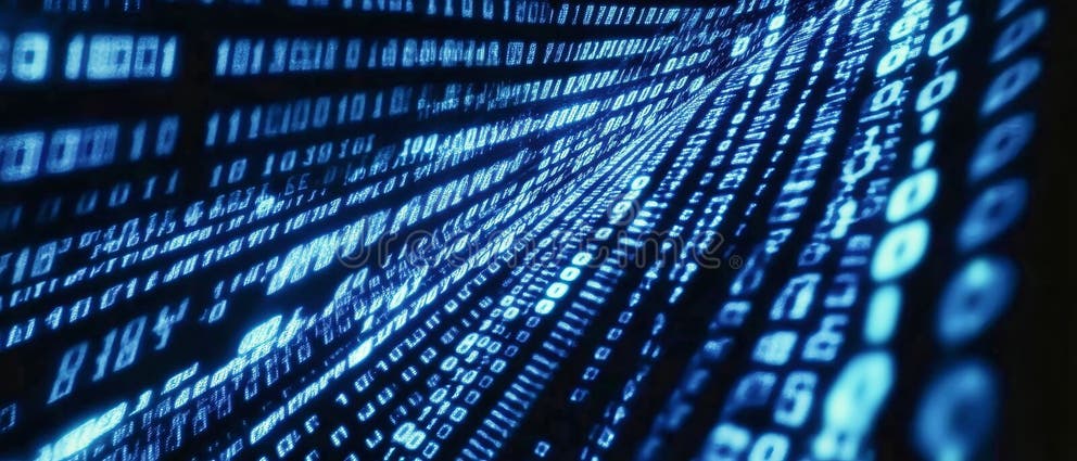 Exploring the Depths of Digital Data with Flowing Blue Binary Code in a Dark Matrix-inspired ...