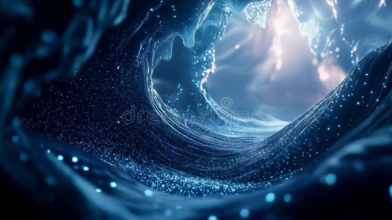 Exploring the Depths of a Luminous Ocean Wave with Particles Stock ...