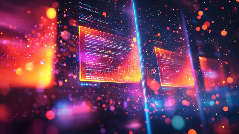 Exploring the Depths of a Vibrant Digital Cosmos Filled with Luminous Elements Stock ...