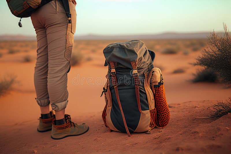 Exploring the Desert Traveler with a Backpack. Generative AI. Stock ...