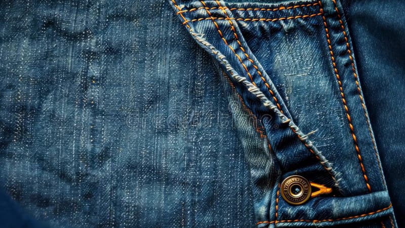 Exploring the Details of Denim Fabric in Close-up with Unique Stitching ...