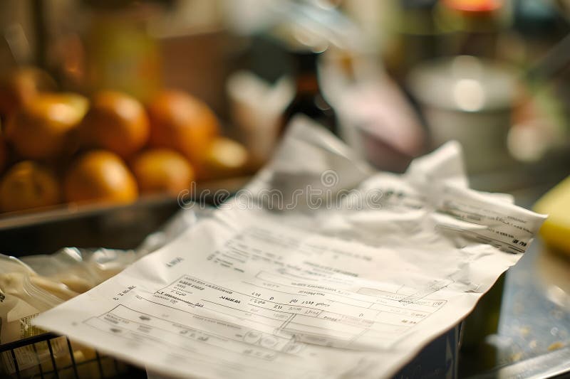 Exploring the Details, Examining a Crumpled Receipt Close Up, Revealing ...