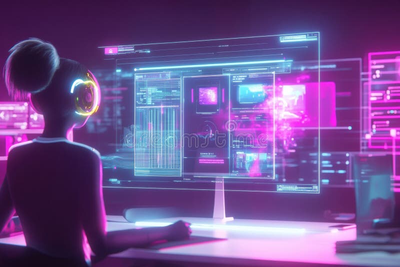 Exploring Digital Avatars in a Modern Workspace Enhanced by Futuristic ...