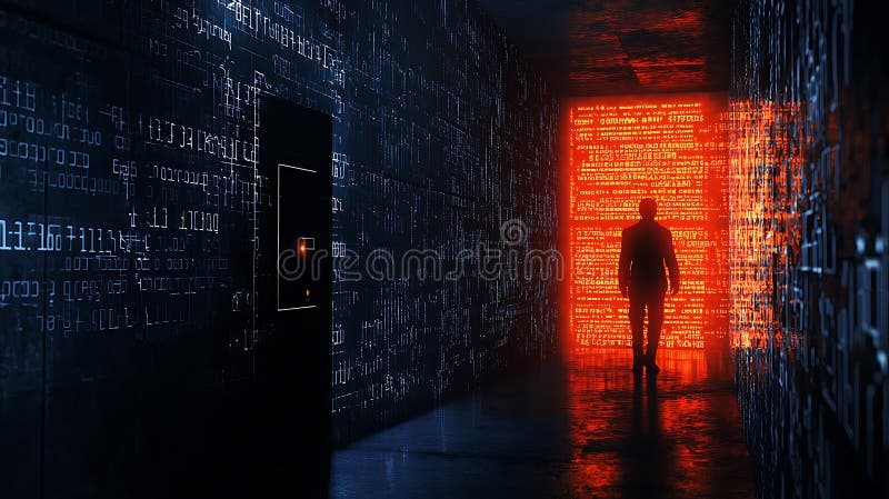 Exploring the Digital Frontier a Silhouette of a Person Navigating a ...