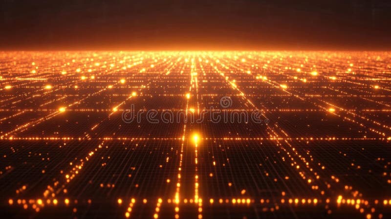 Exploring a Digital Grid, Glowing Lights Illuminate a Network Stock ...