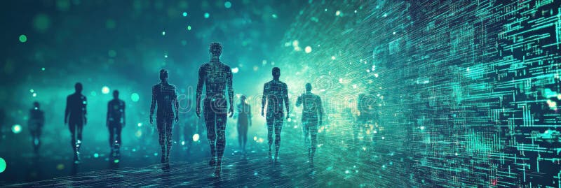 Exploring a Digital Landscape Filled with Human Silhouettes and Matrix ...