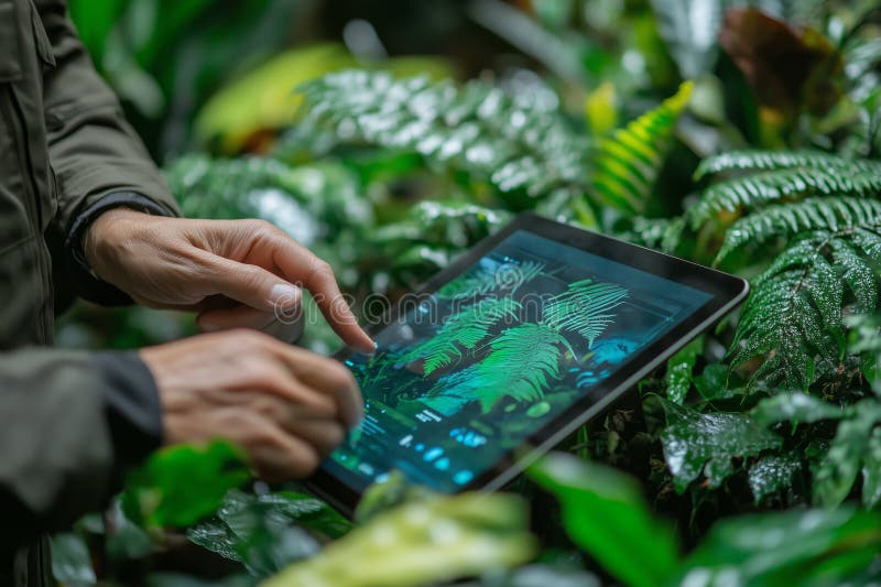 Exploring Digital Nature: Hands Navigating Technology Amid Lush ...