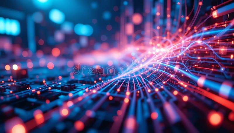Exploring Digital Networks With Glowing Data Streams And Circuit