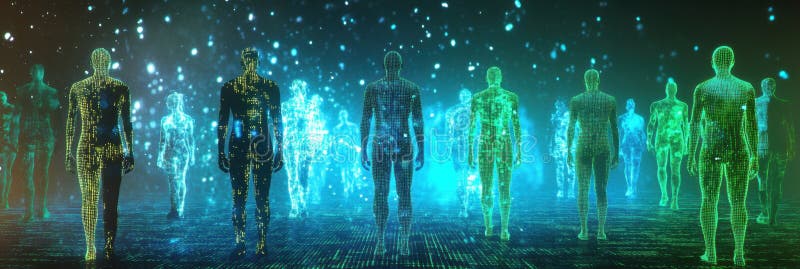 Exploring a Digital Realm Filled with Human Silhouettes and Floating ...