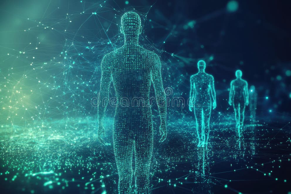 Exploring the Digital Realm with Human Silhouettes among Floating ...