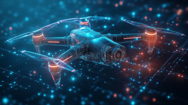 Exploring the Digital World through an Abstract Drone Design on a Blue ...