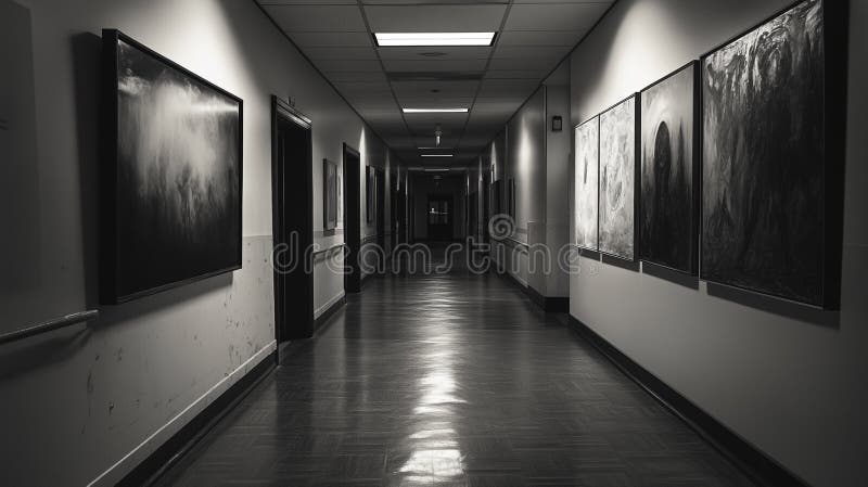 Exploring a Dimly Lit School Hallway Adorned with Thought-provoking ...