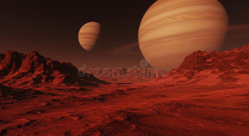 Exploring Distant Exoplanet Surface with Giant Planets in Red Sky Stock ...